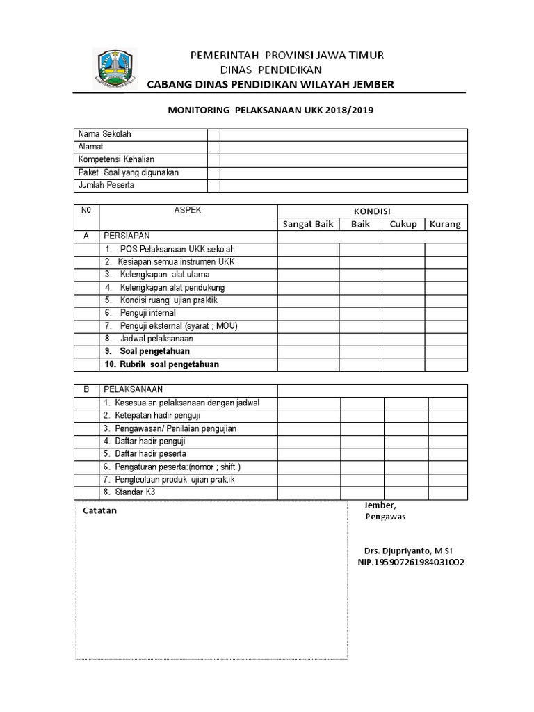 Contoh Instrumen Monitoring Plaksanaan Ukk | PDF