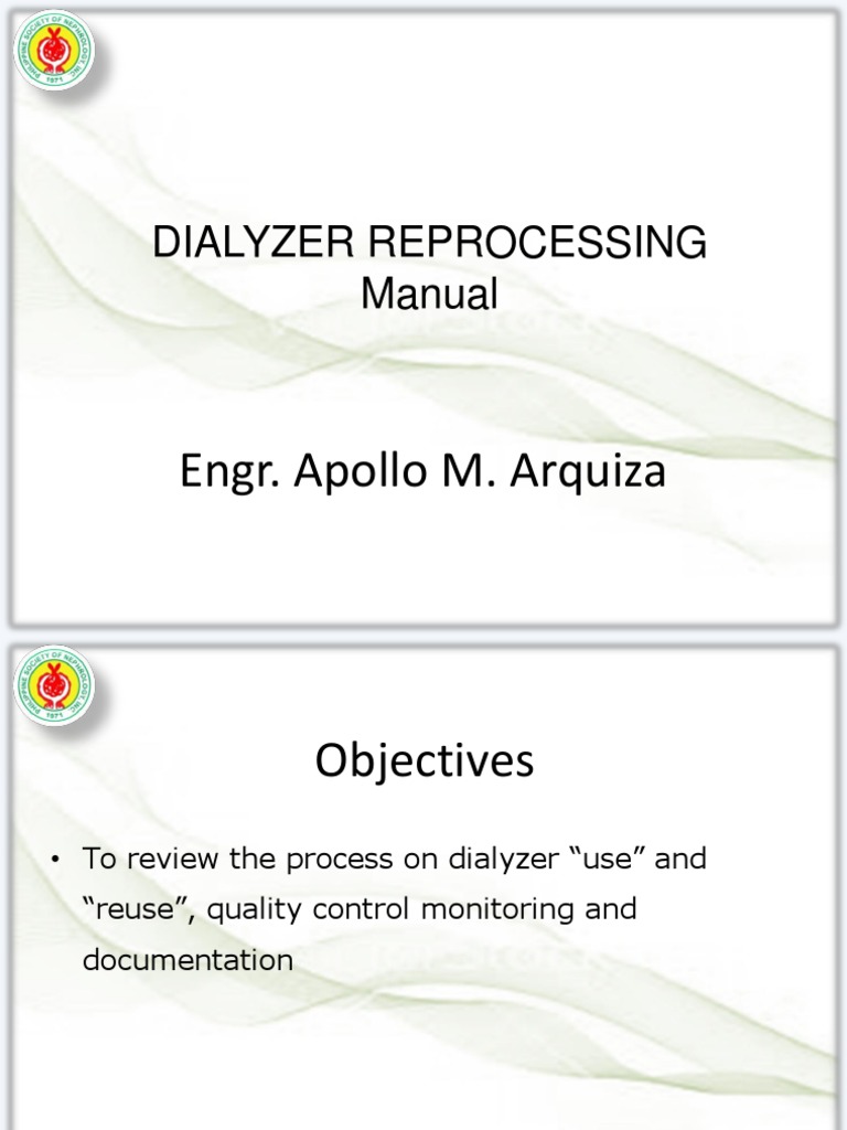 Dialyzer Reprocessing Procedures Manual | PDF | Hemodialysis | Medical ...