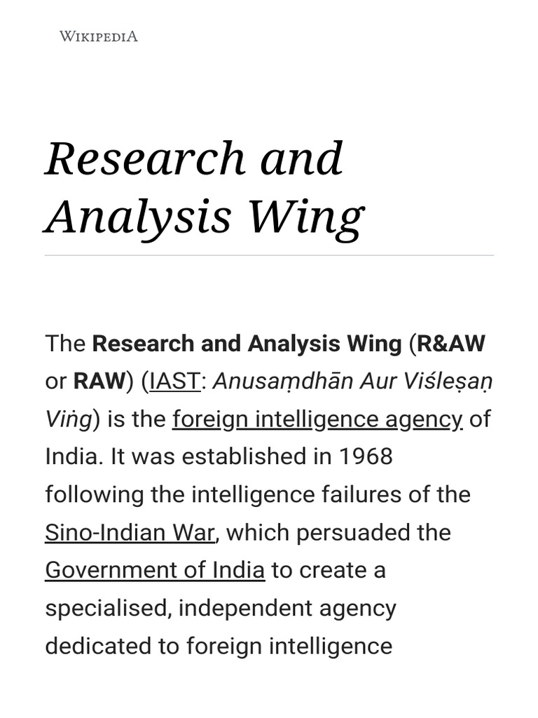 Overview of India's Research and Analysis Wing | PDF | International ...