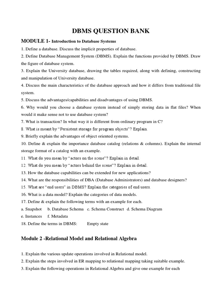 DBMS QuestionBANK | PDF | Relational Model | Databases