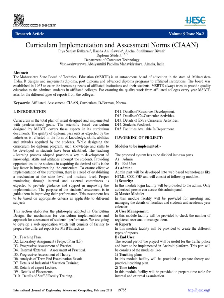 .Curriculam Implementation and Assessment Norms (CIAAN) | PDF ...