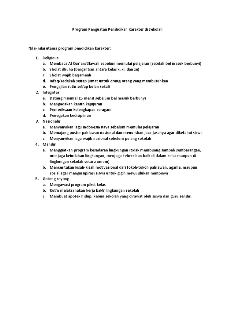 Program Penguatan Pendidikan Karakter Di Sekolah | PDF