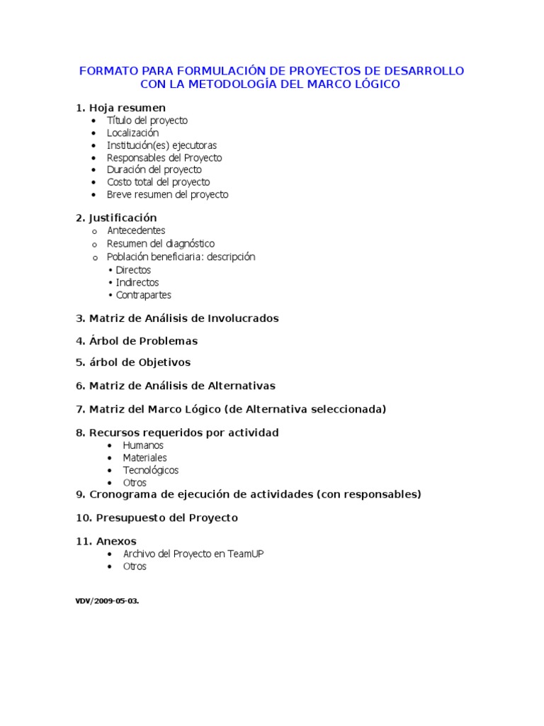 Formato para La Presentacion de Proyectos Con El Marco Logico | PDF