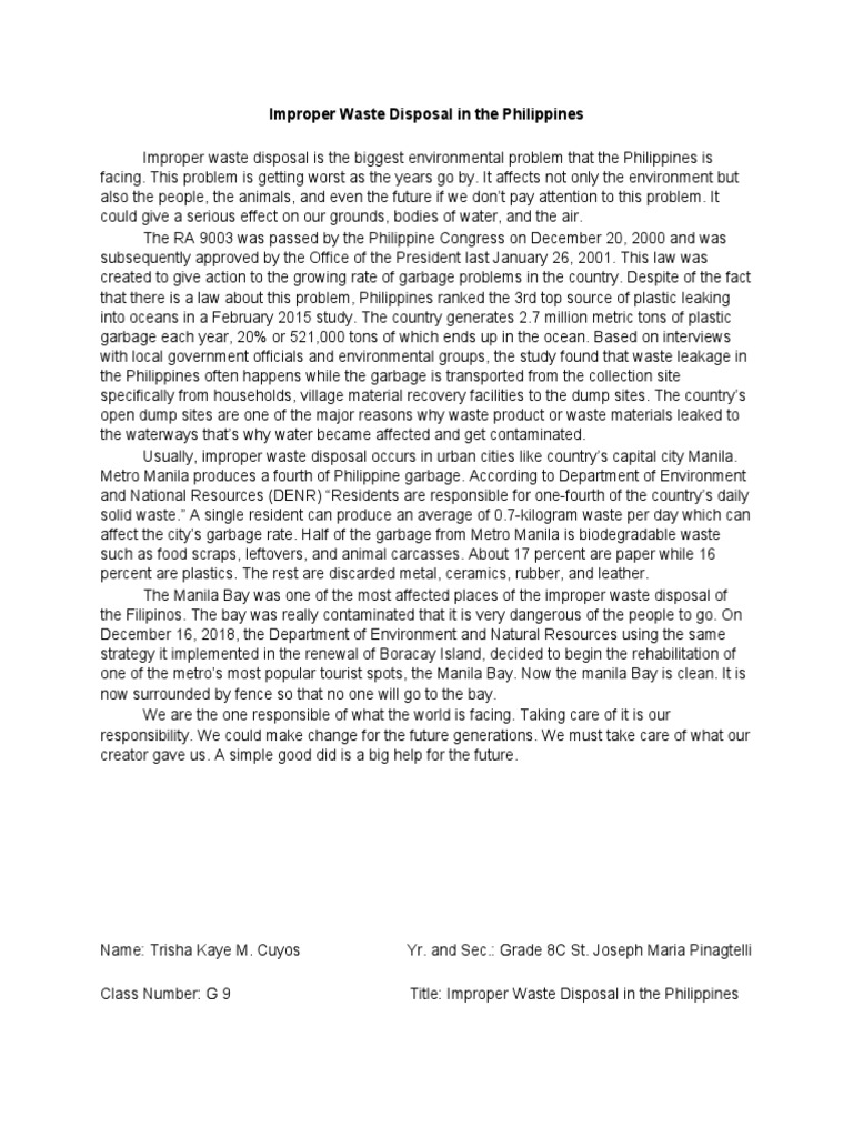 Improper Waste Disposal in The Philippines | PDF | Municipal Solid ...