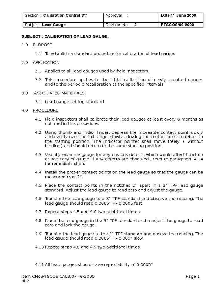 Lead Gauge Cal 7 | PDF | Calibration