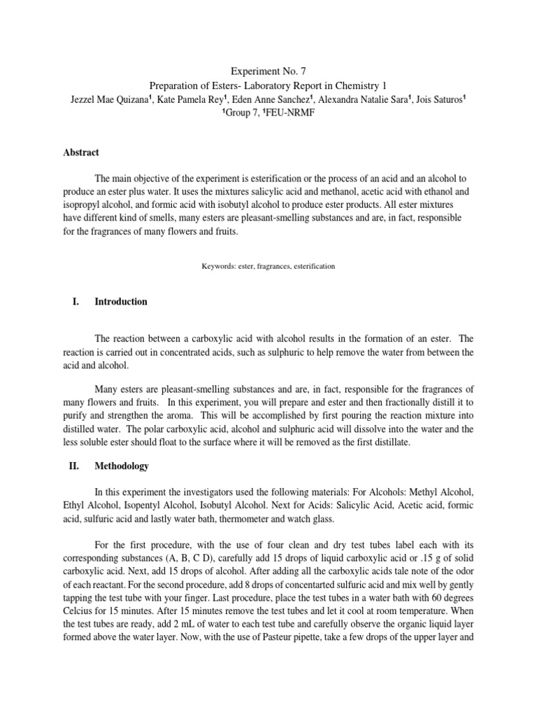 Lab Report | PDF | Ester | Ethanol