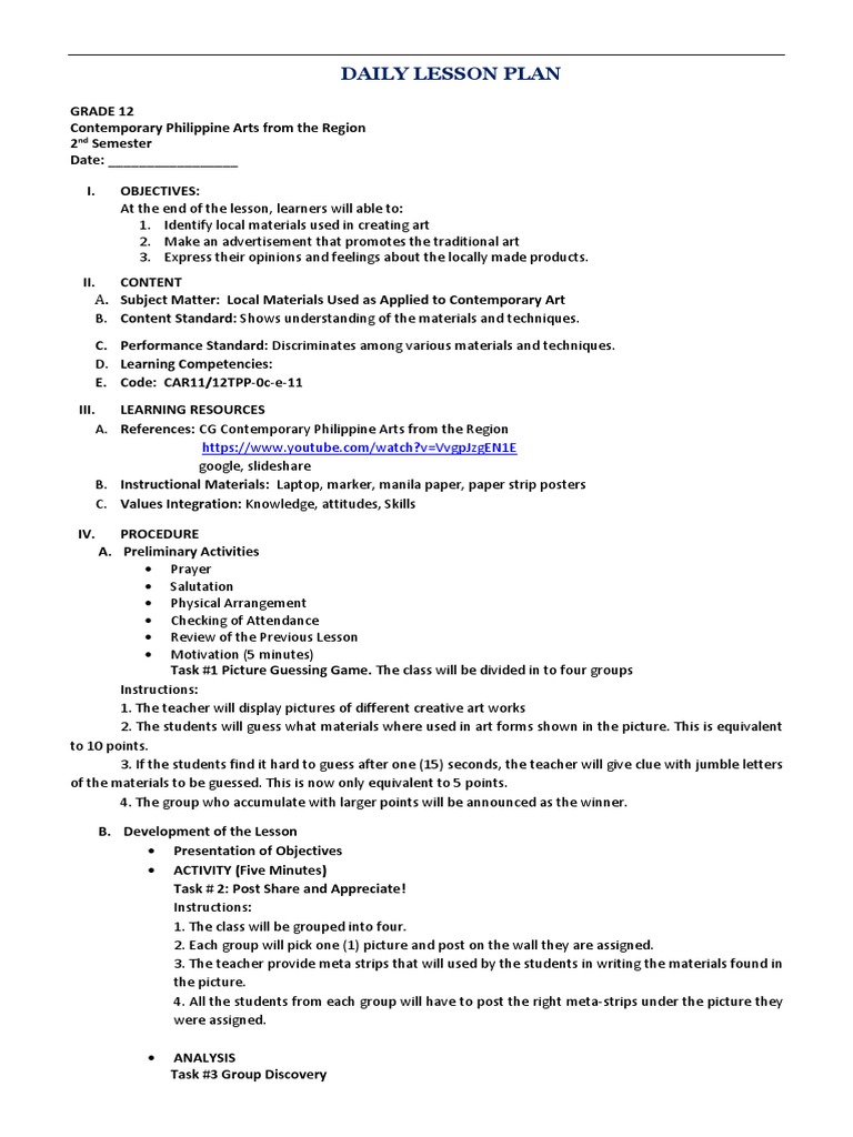 DLP Contemporary | PDF | Learning | Lesson Plan