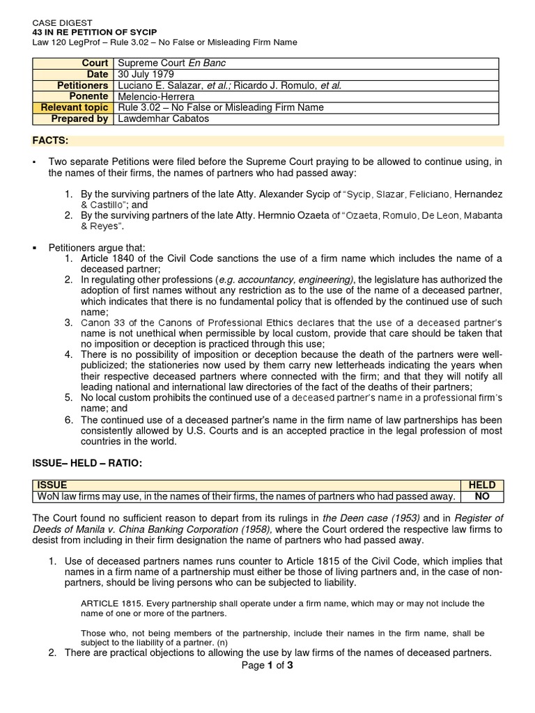 43 in Re Petition of Sycip | PDF | Partnership | Lawyer