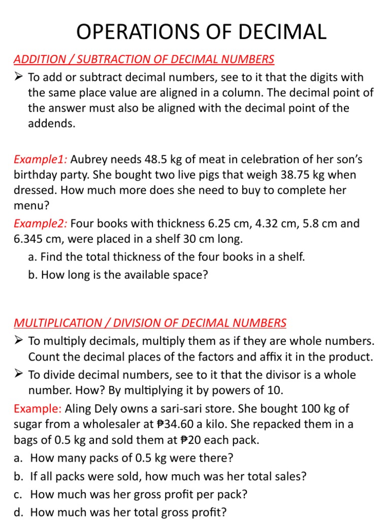PPT3 Operations of Decimals | PDF
