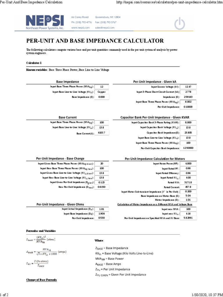 Per-Unit and Base Impedance Calculation | PDF | Electrical Impedance | Volt