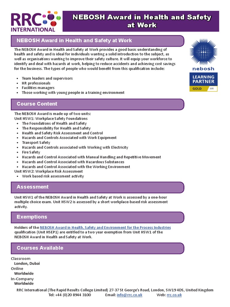 HSW Datasheet | PDF | Occupational Safety And Health | Risk Assessment