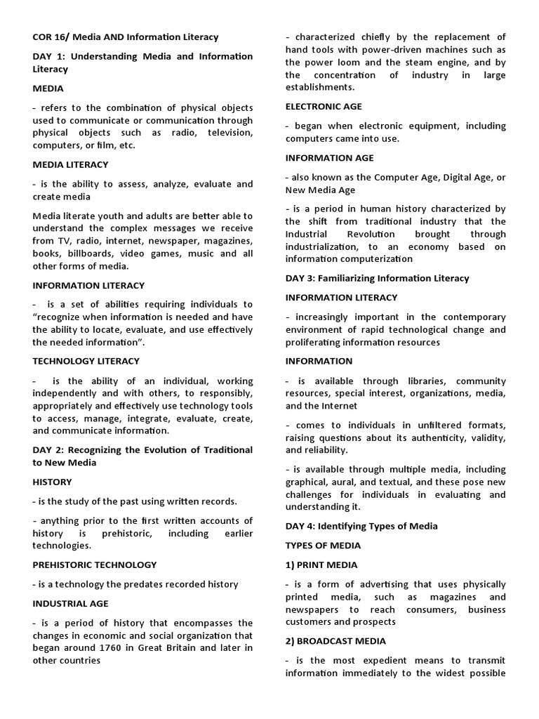 Cor 016 Media and Information Literacy | PDF | Mass Media | Information Age