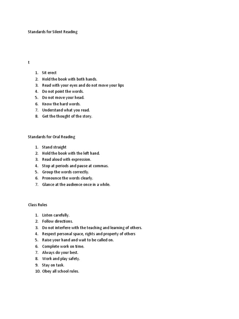 Standards for Silent and Oral Reading | PDF | Language Arts & Discipline