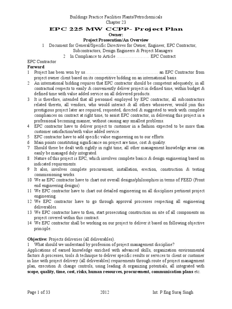 EPC Project Plan for 225 MW CCPP | PDF | Construction Management ...
