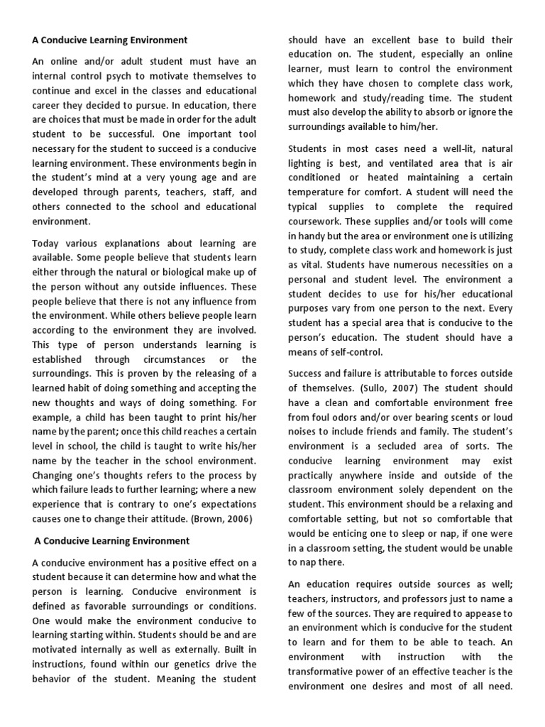 A Conducive Learning Environment | PDF | Teachers | Classroom