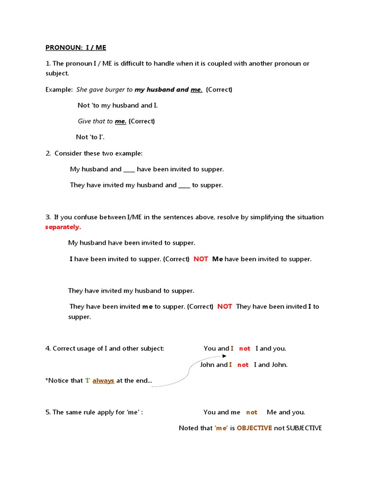 Pronoun I and ME PMR 2411 | PDF | Wellness