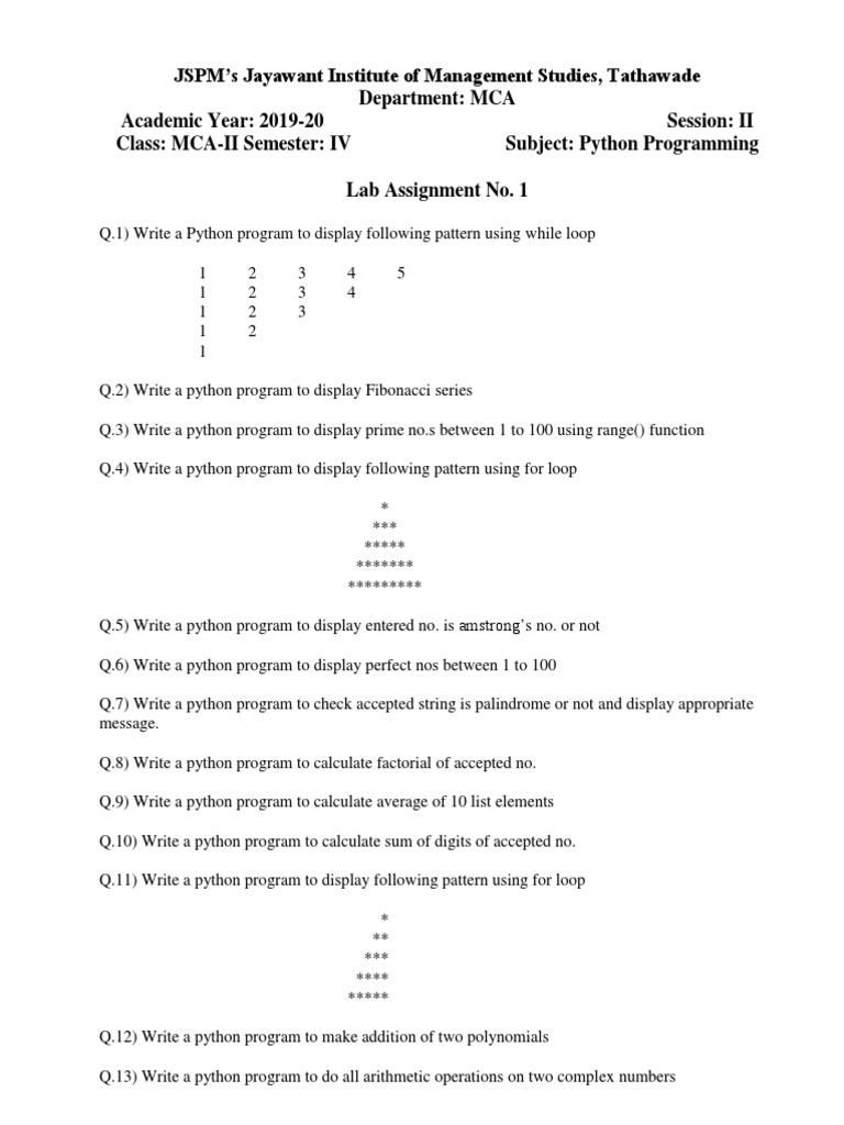 Python Lab Assignment I Pdf Matrix Mathematics Python Programming Language