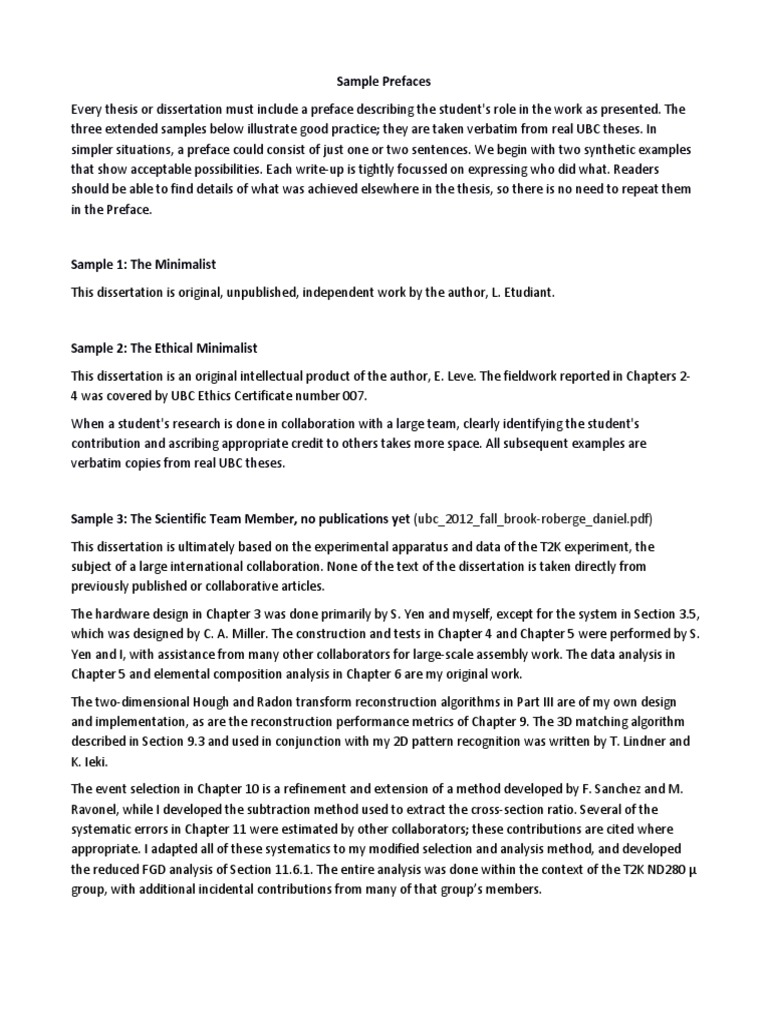 Thesis Sample Prefaces | PDF | Thesis | Experiment