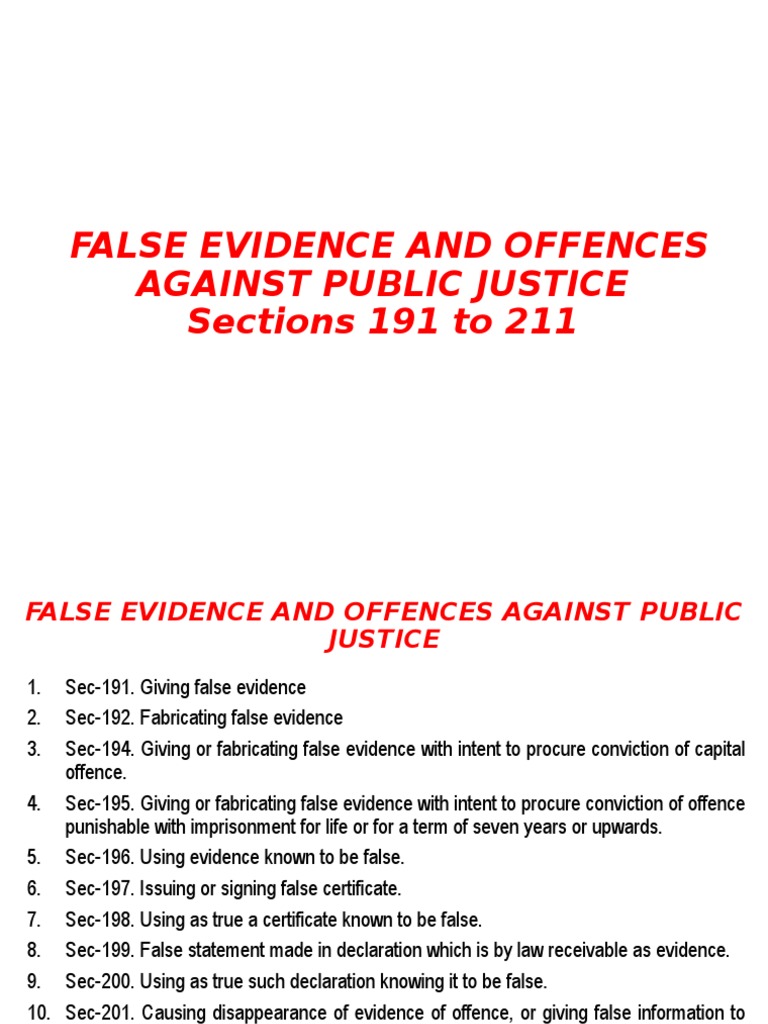 False Evidence AND Offences Against Public Justice First Lacture ...