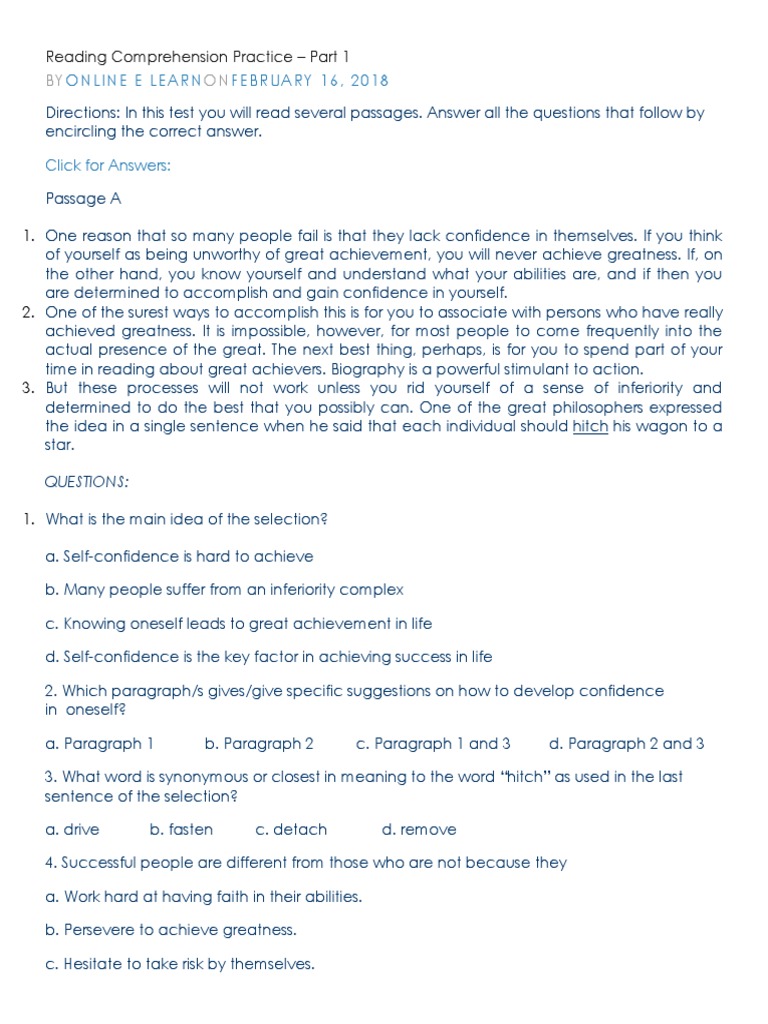 Reading Comprehension: Achieving Confidence | PDF | Reading ...