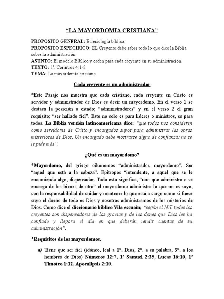 La Mayordomia Cristiana | PDF | Biblia | Cristo (título)