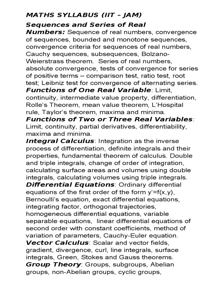 IIT JAM Mathematics Syllabus Overview | PDF | Differential Calculus ...