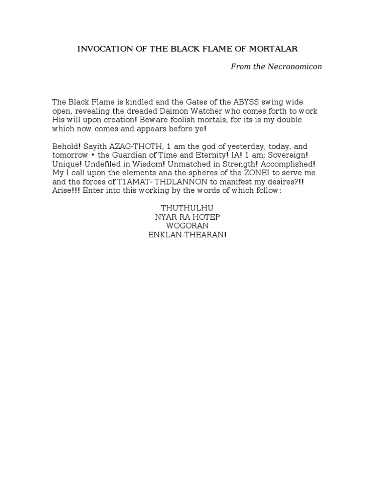 Invocation of The Black Flame of Mortalar | PDF