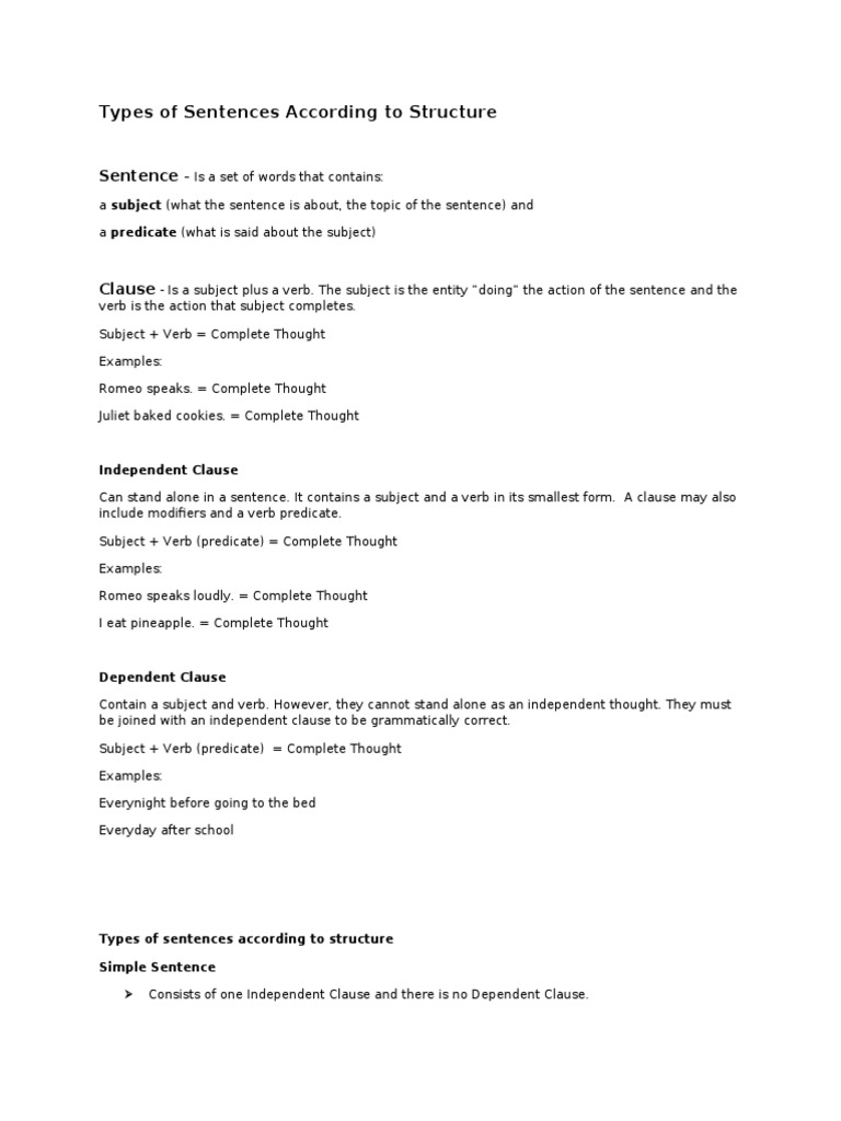Types of Sentences According To Structure | PDF | Clause | Sentence ...