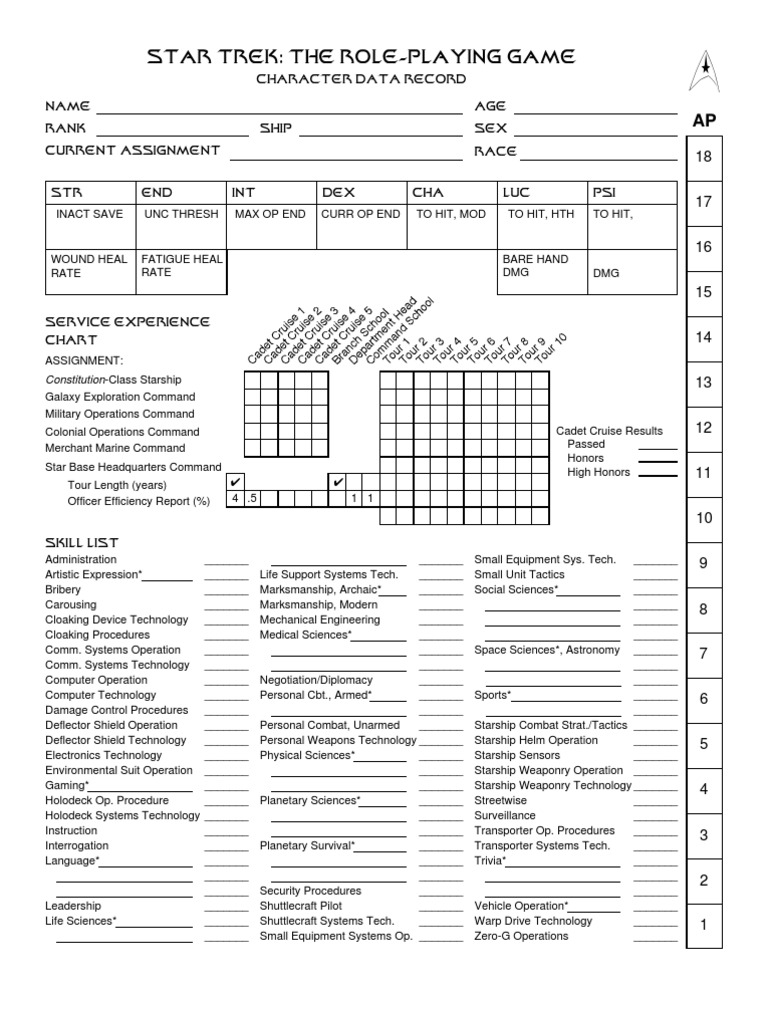 Star Trek Character Sheets