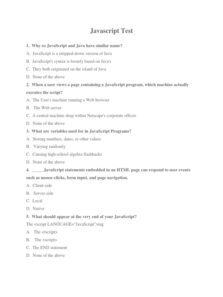 Javascript Test | PDF | Java Script | World Wide Web Javascript Test | PDF | Java Script | World Wide Web