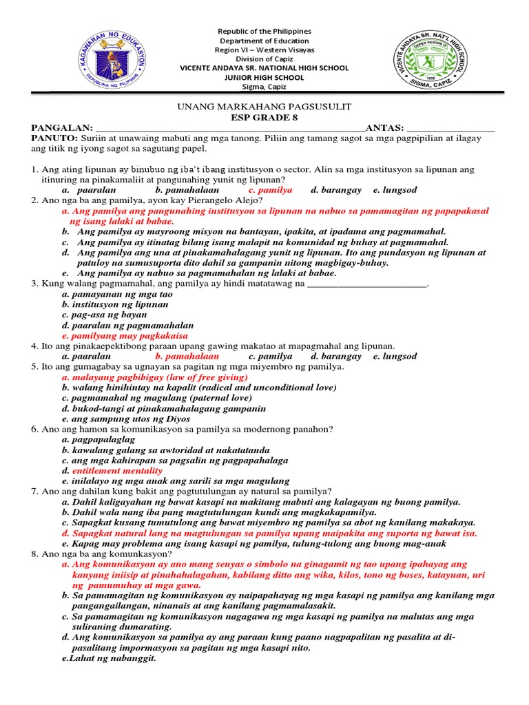 ESP EXAM 1ST gRADING - ANS | PDF