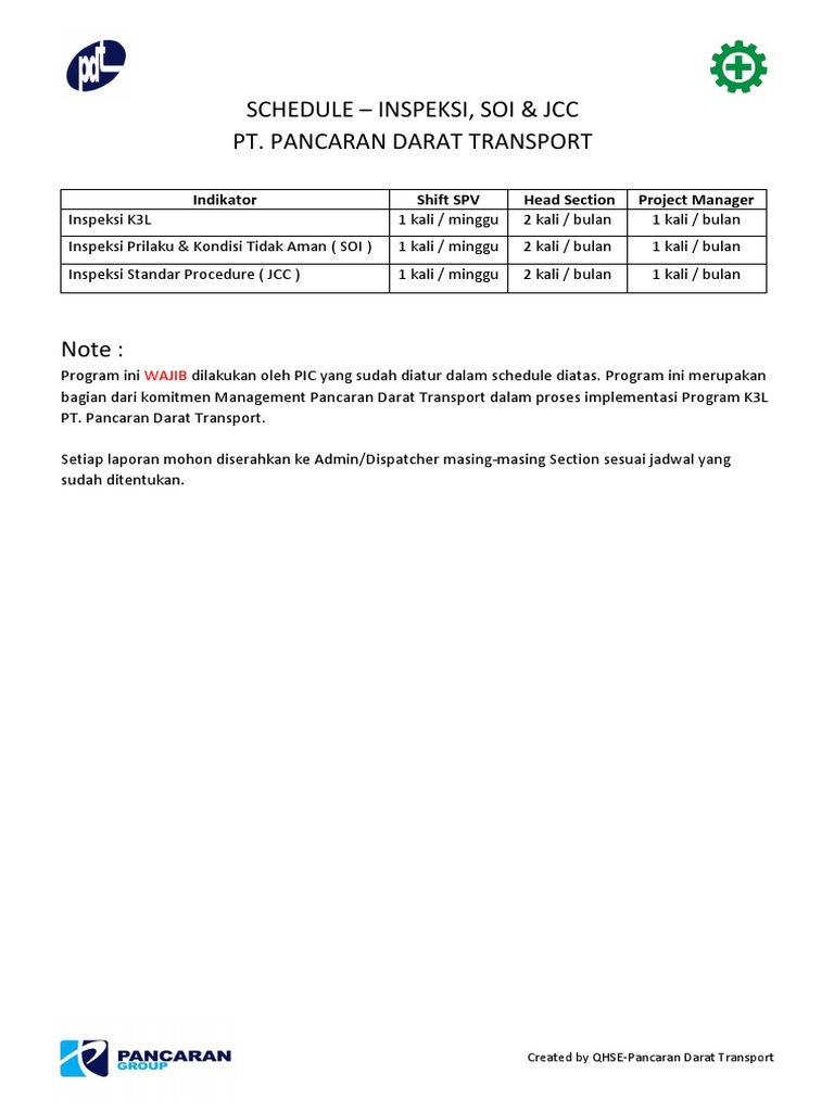 Schedule Inspeksi K3L | PDF