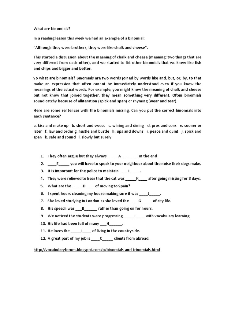 Binomials in English | PDF