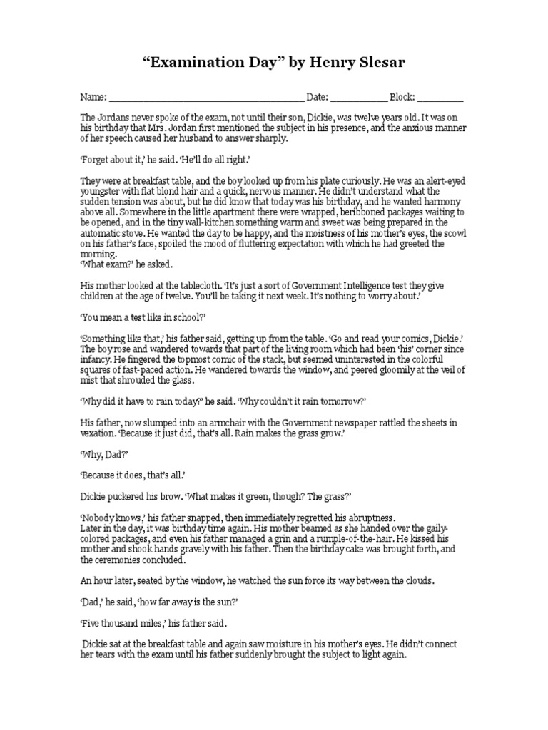 Examination Day by Henry Slesar | PDF | Mystery, Thriller & Crime Fiction