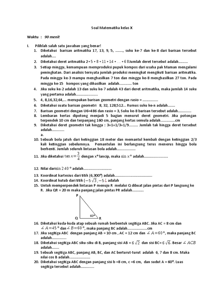 SOAL Latihan PAT MTK Kelas X | PDF