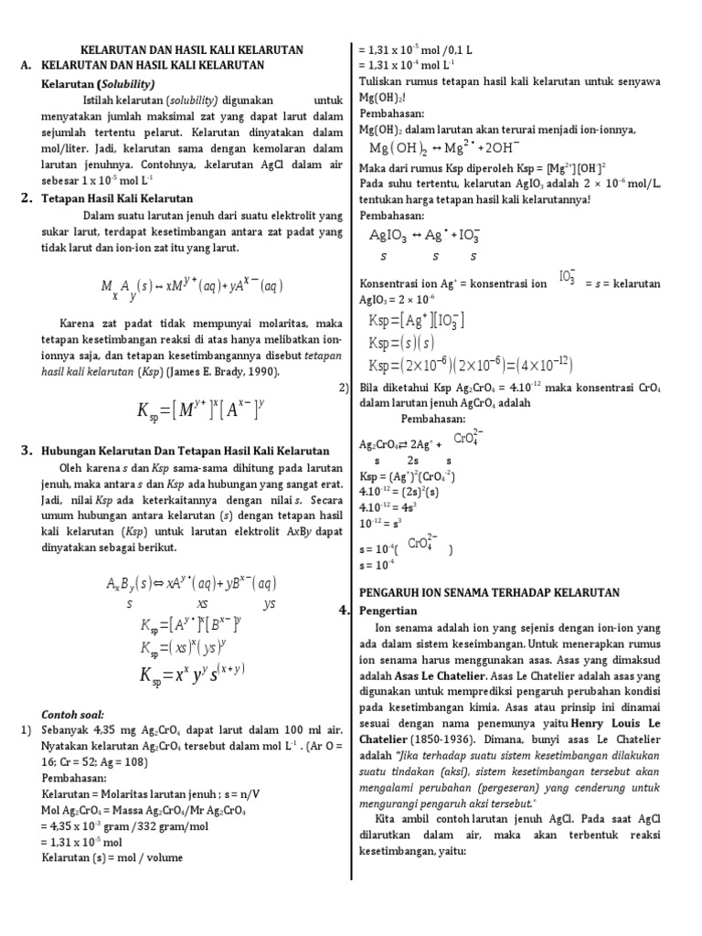 Contoh Soal KSP dan Kelarutan | PDF