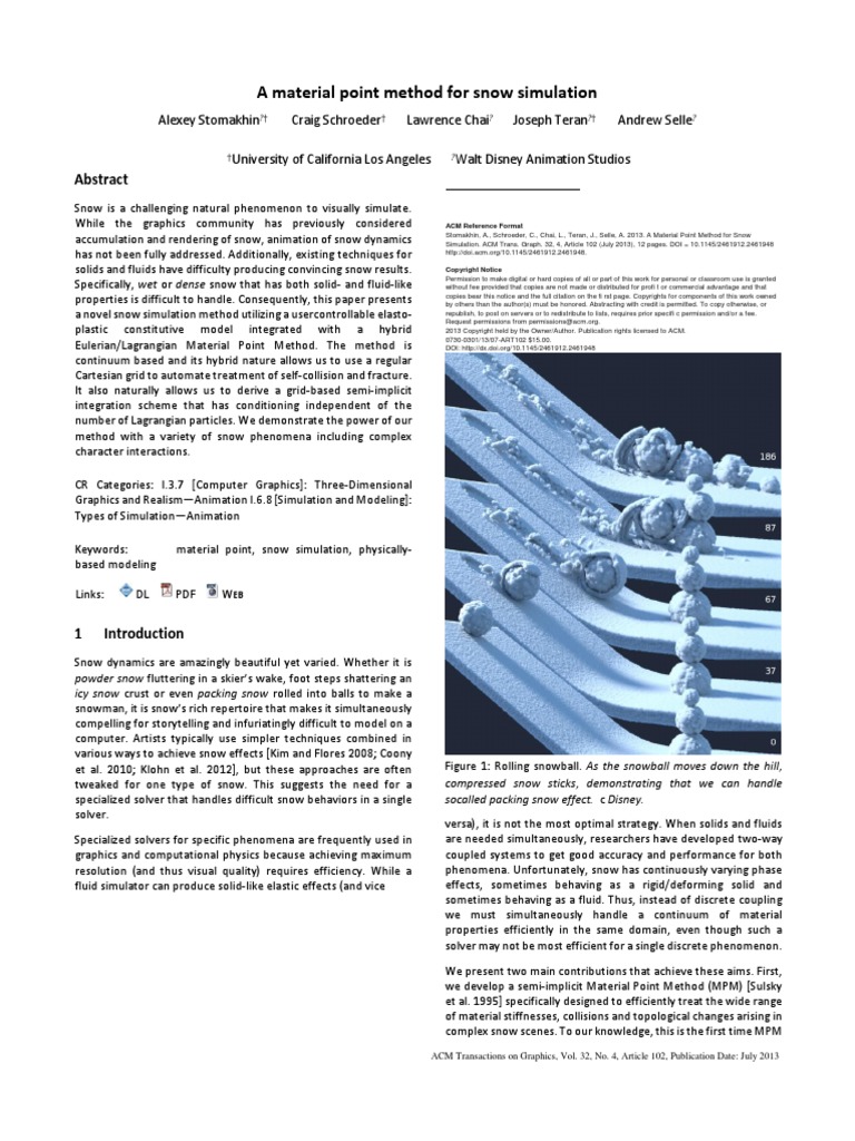 A Material Point Method For Snow Simulation | PDF | Collision ...