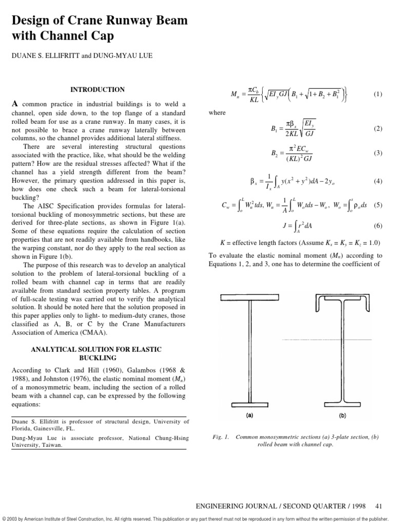 Design of Crane Runway Beams With Channel Cap | PDF | Buckling | Price ...