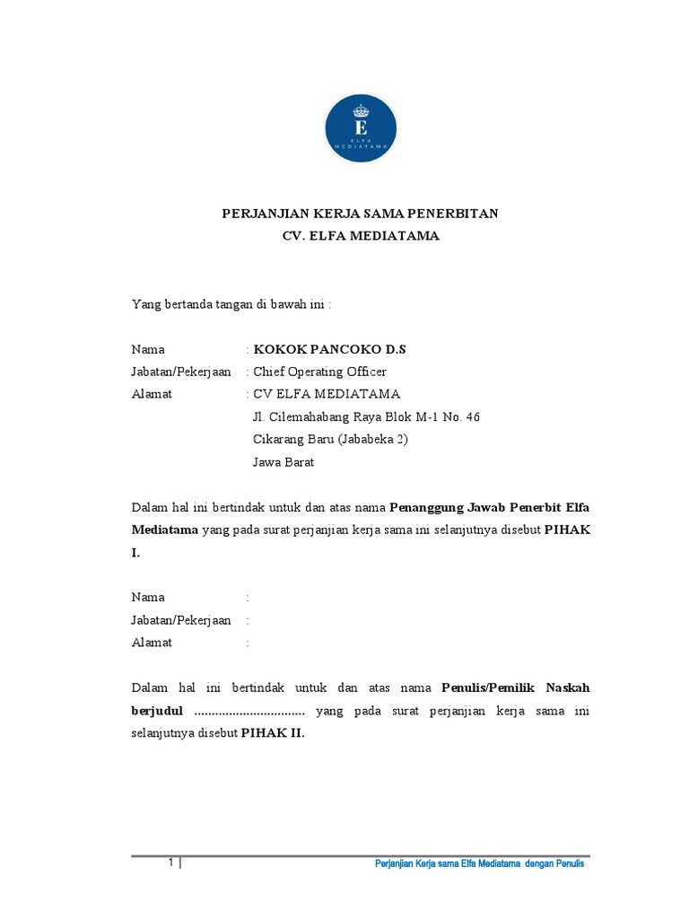 Surat Perjanjian Kerja Sama Elfa Mediatan | PDF
