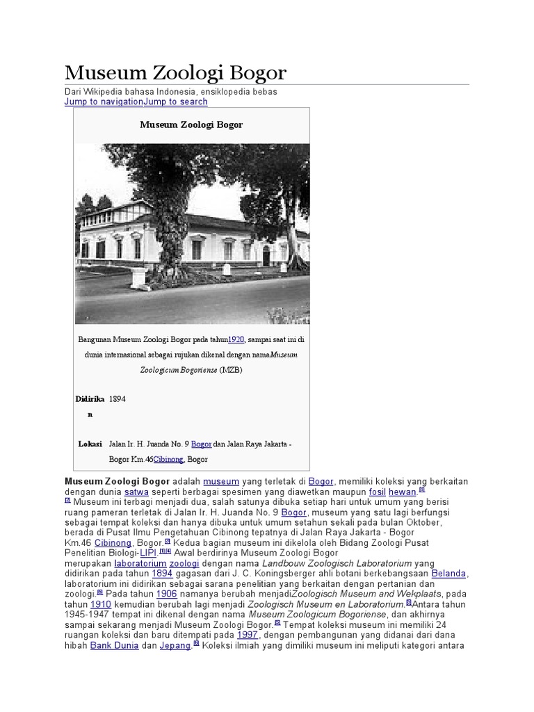 Sejarah dan Koleksi Museum Zoologi Bogor | PDF