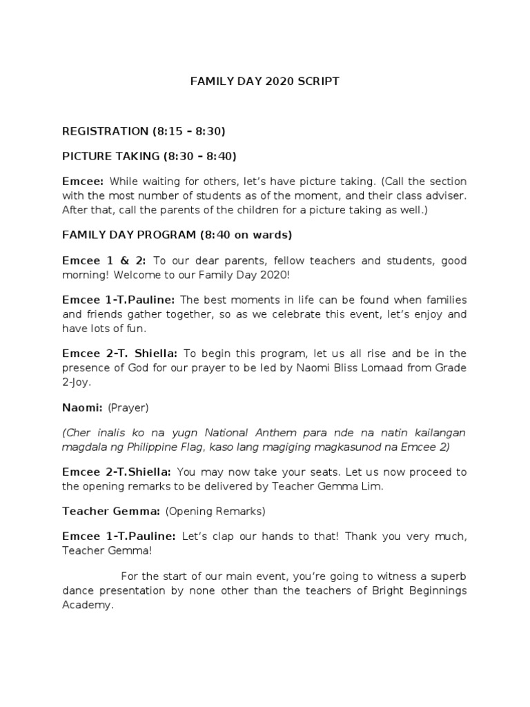 Family Day 2020 Script | Download Free PDF | Entertainment