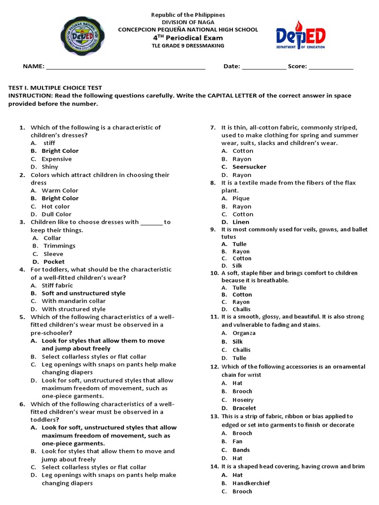 Grade 9 Exams | PDF | Seam (Sewing) | Skirt