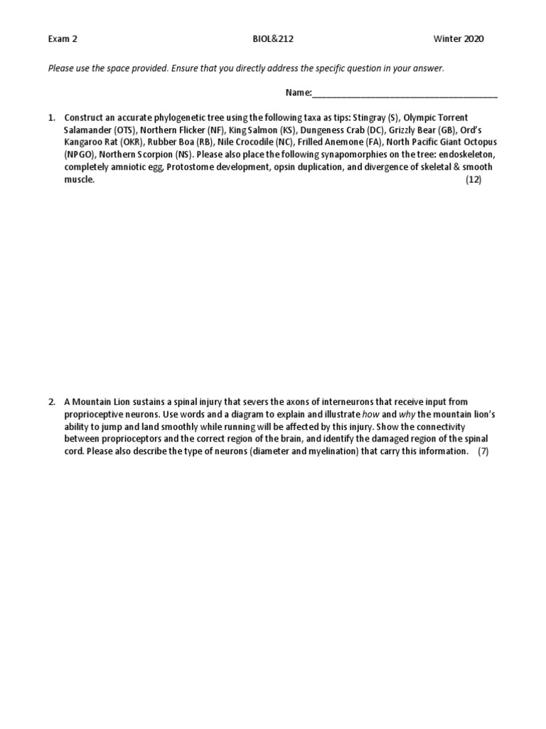 Exam2 Biol212 W20 | PDF | Muscle Contraction | Biology