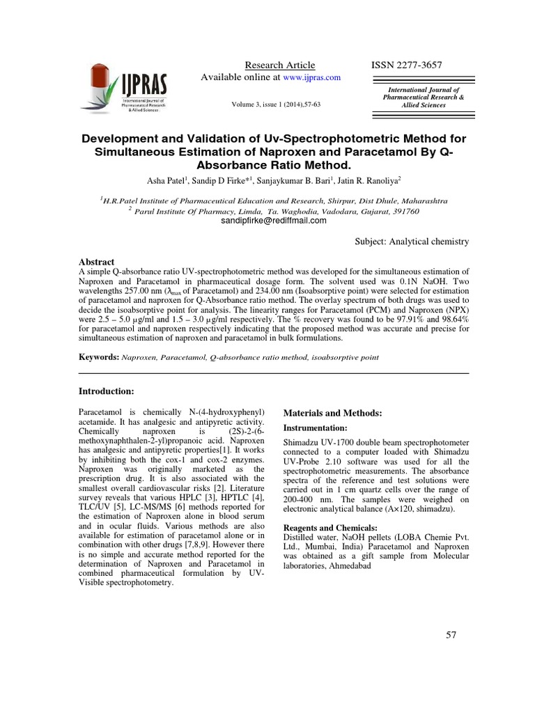 Development And Validation Of Uv Spectrophotometric Method For Simultaneous Estimation Of