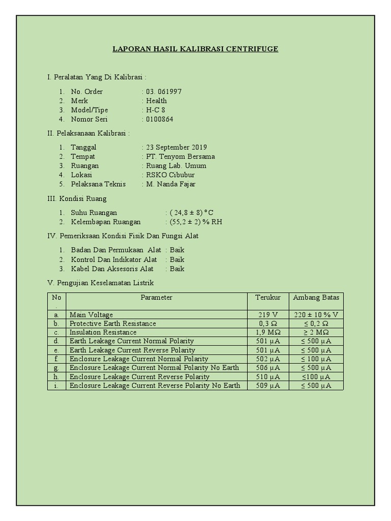 Laporan Hasil Kalibrasi Centrifuge | PDF