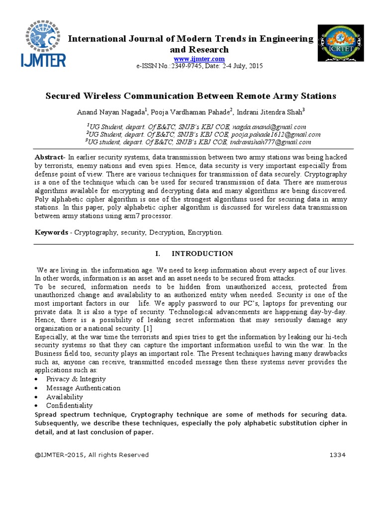 Secured Wireless Communication Between Remote Army Stations | PDF ...