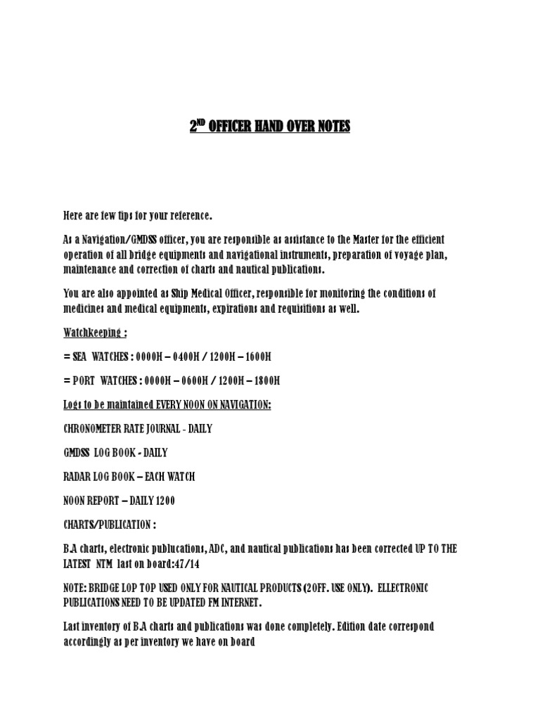 2ND Off Hand Over Notes | PDF | Navigation | Ships