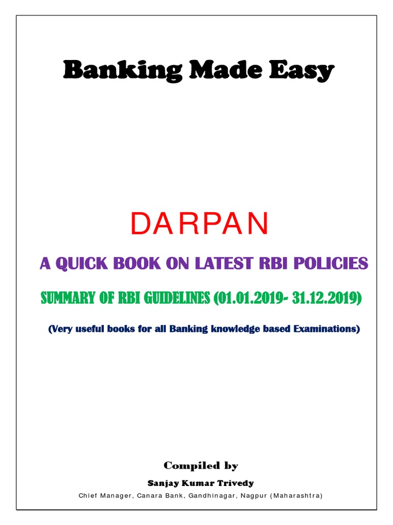 Notes On RBI POLICIES & GUIDELINES 2019 - Darpan | PDF | Reserve Bank ...