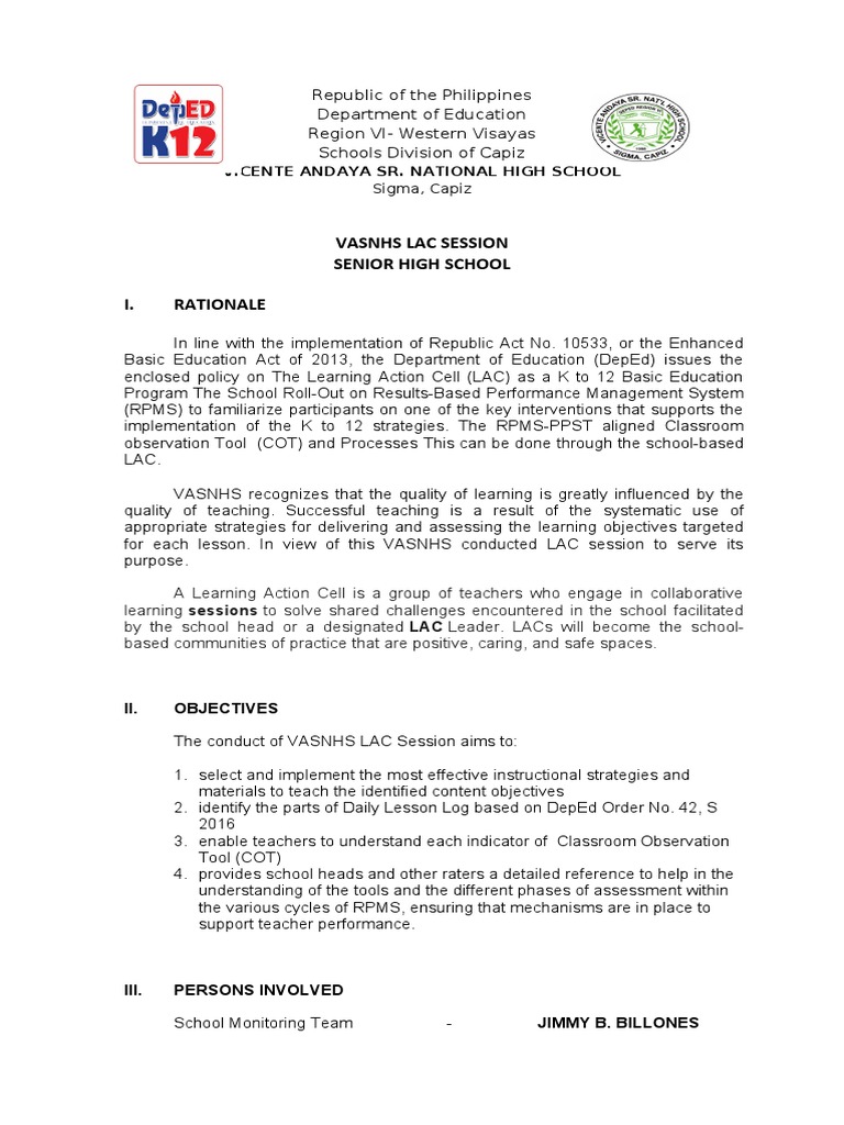 Lac Session Rationale | PDF | Teachers | Mentorship