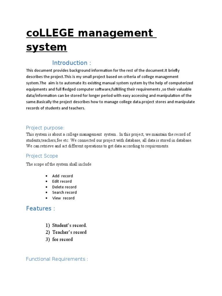 coLLEGE Management System | PDF | Data Management Software ...